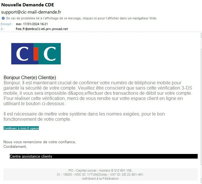Support@cic-mail-demande.fr | 2 signalements | 6 commentaires